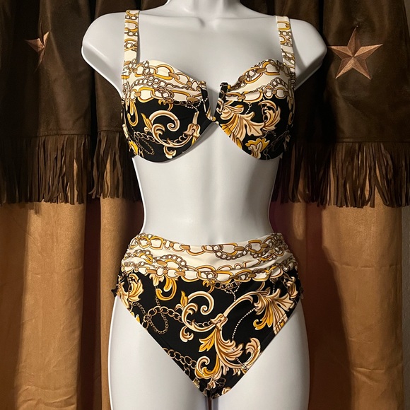 Carmen Marc Valvo | Swim | Carmen Marc Valvo Black And Gold Bikini ...